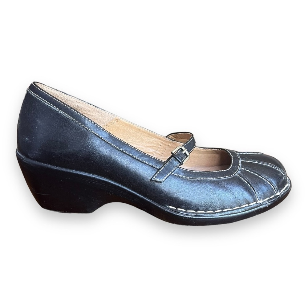 Softspots Black Leather Mary Jane Comfort Heels With … - Gem